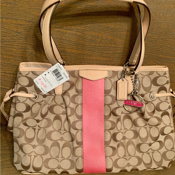 Coach | Bags | Nwt Coach Signature Canvas Stripe Drawstring Carryall ...